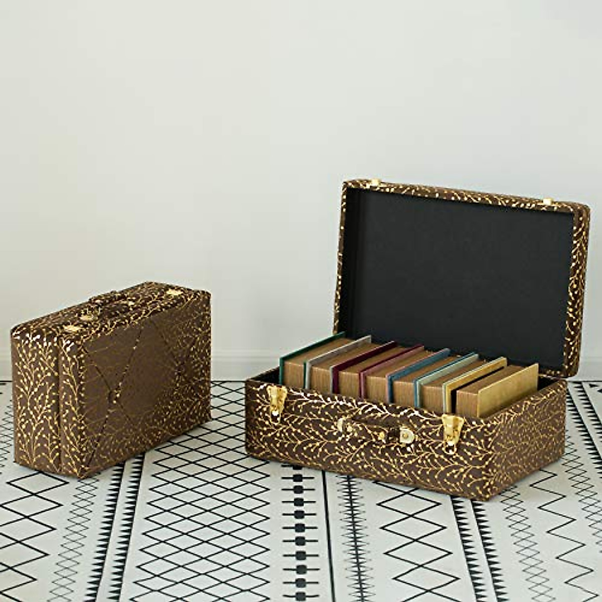 Vintiquewise Decorative Tufted Velvet Suitcase Treasure Chest Set of 2, Brown
