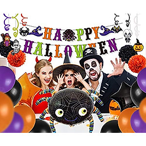 Halloween Party Decorations Kit, Happy Banner, Latex Balloons are Printed with Patterns, Hanging Swirls, Paper Garlands Home Party Halloween Decoration Supplies（48 Pack ）