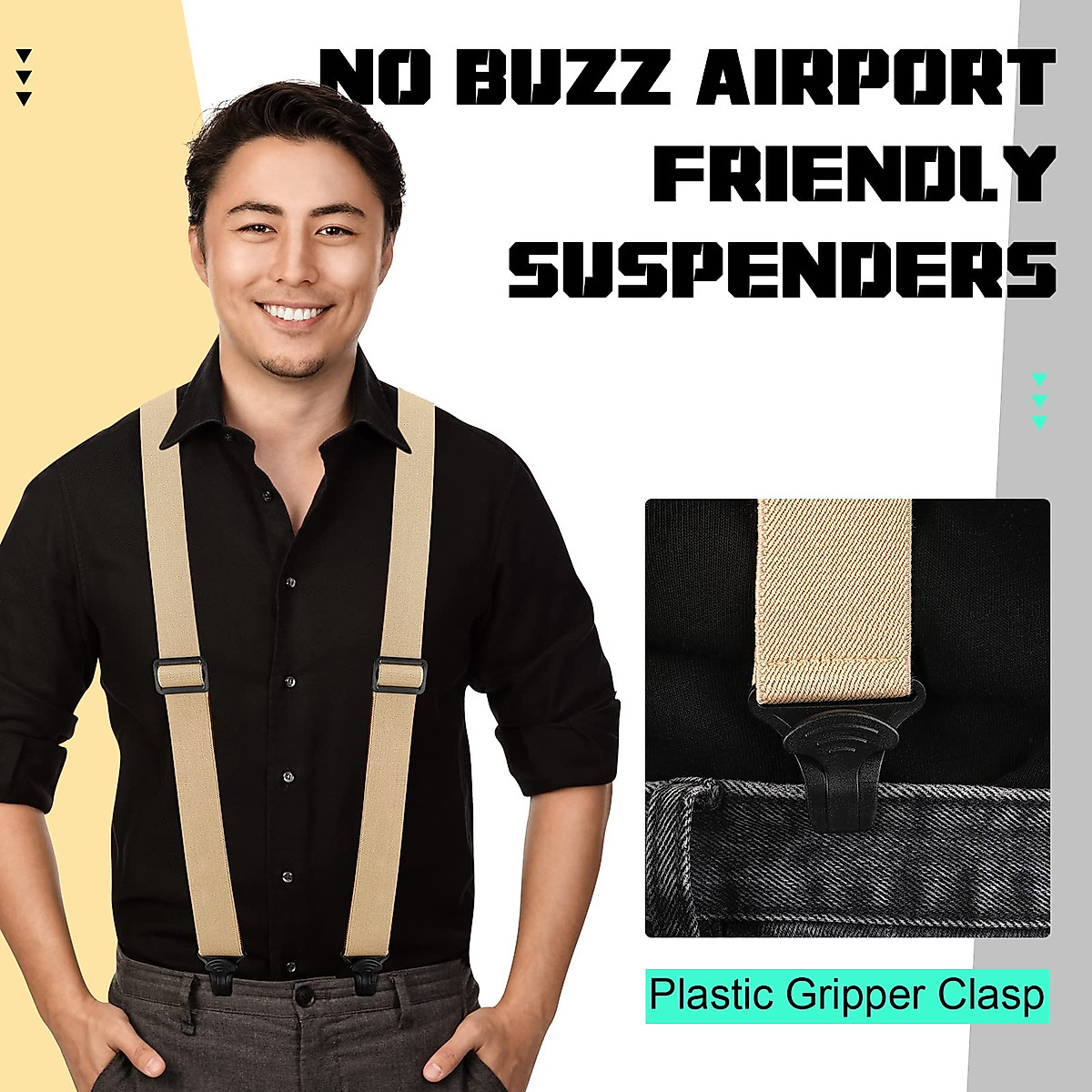Janmercy 2 Pcs Suspenders for Men Under Clothing Hidden Airport Friendly Suspenders with Plastic Clip(Black, Khaki)