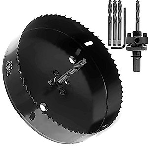 6 inch Hole Saw for Cornhole Boards 152mm Corn Hole Drilling Cutter Heavy Duty Bi-Metal Steel Blade & Hex Shank Drill Bit Adapter By STARVAST for Cutting Cornhole Game, Home Improvement (Black)