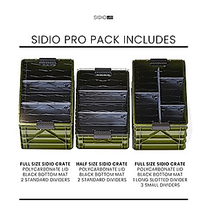 SIDIO CRATE Pro Pack - Two Full Size and One Half Size SidioCrate, Stackable Outdoor Organizer Storage Bins with Clear Lid and Dividers - Green