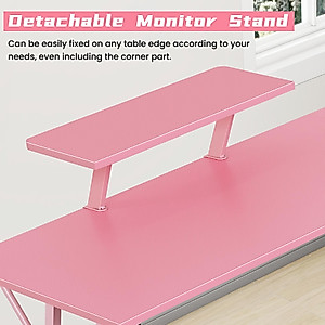 BLKMTY L Shaped Desk PC Gaming Desk Computer Desk with Monitor Stand Large Desktop Studying Executive Table Corner Desk Office Computer Table for Home Office Sturdy Writing Workstation, Pink