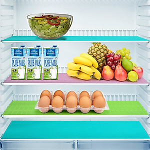 12 Pack Refrigerator Liners - EVA Fridge Liner Mats Washable, Refrigerator Mats Drawer Table Placements, Shelf Liners for Kitchen Cabinets(4 Blue+4 Green+4 Red)
