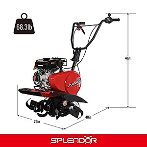 SPLENDOR 4-Cycle Gas Powered Tiller 79cc with Handle and Width Adjustable 24in