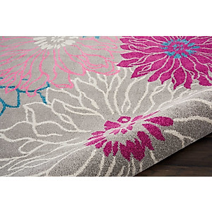 Nourison Passion Grey 8' x 10' Area Rug, Floral, Farmhouse, Easy Cleaning, Non Shedding, Bed Room, Living Room, Dining Room, Kitchen