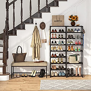 Tribesigns Shoe Rack Organizer, 32-40 Pairs Shoe Storage Shelf, 9 Tiers Shoe Stand, Shoe Rack for Closet, Boot Organizer with 2 Hooks, Stackable Shoe Tower