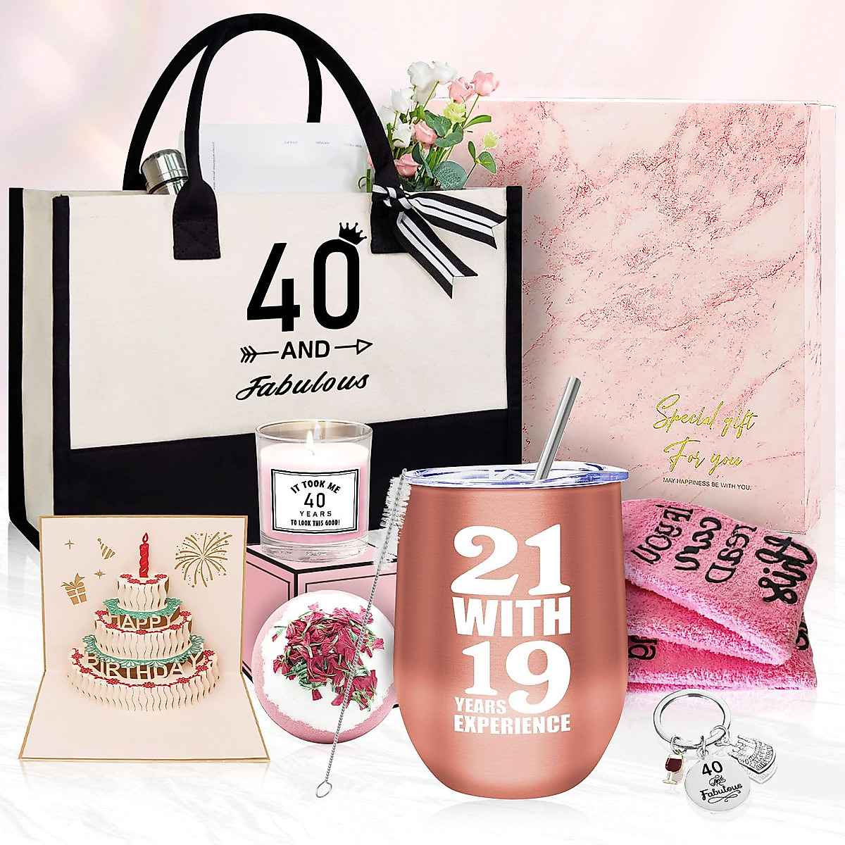 40th Birthday Gifts for Women, Happy 1984 Birthday Gifts for Womens Mom Girls Best Friends, Funny 40 Year Old Gift Basket Box from Mothers Daughter Sister Her, Unique Fabulous Bag Wine Bday Gift Ideas