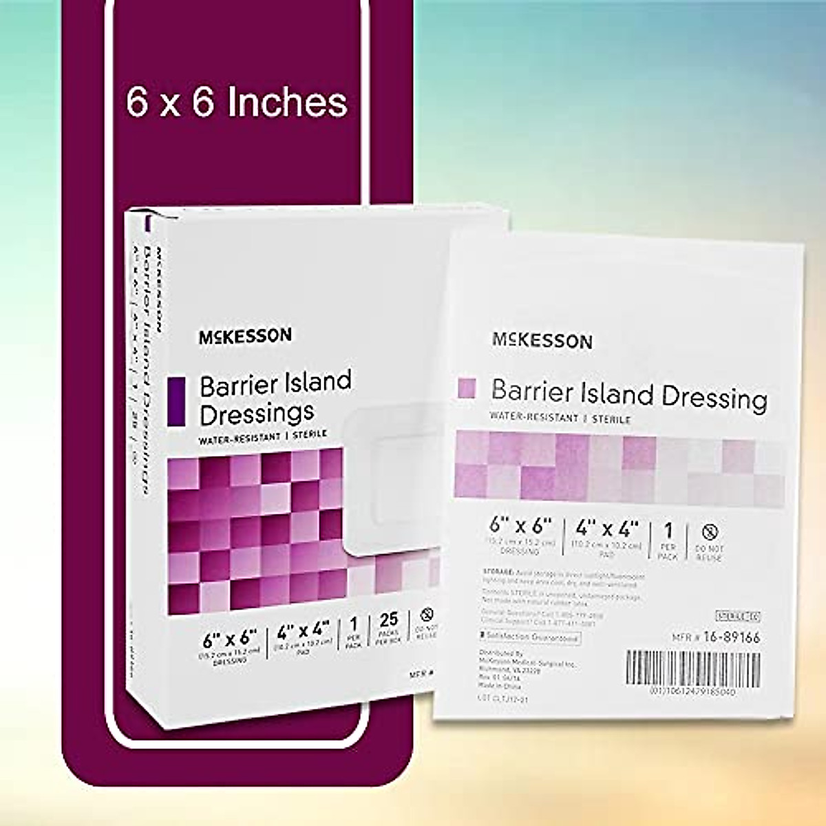 McKesson Barrier Island Dressing, Sterile, Water-Resistant, 6 in x 6 in, 25 Count, 1 Pack