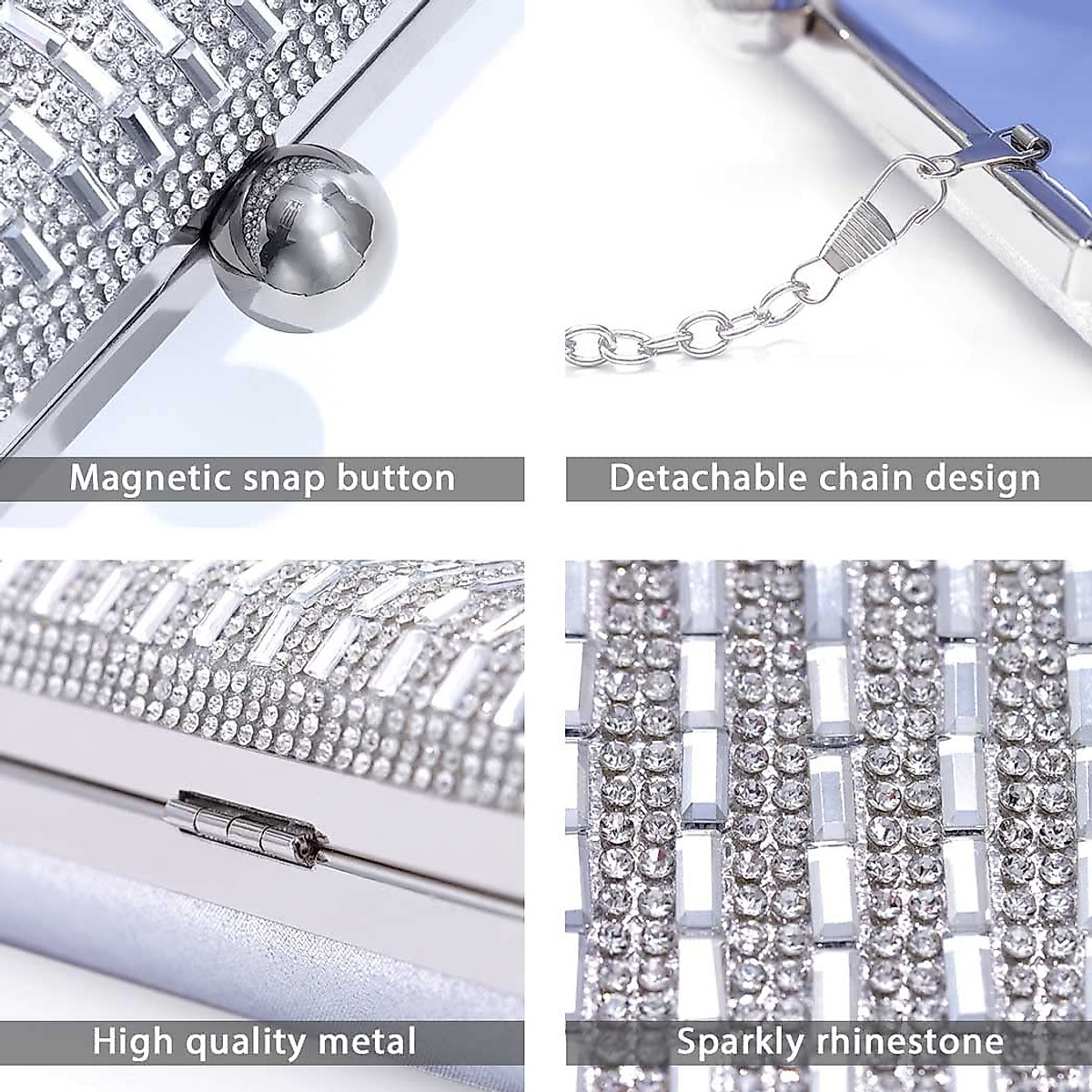 Yokawe Clutch Purse for Women Sparkling Rhinestone Evening Bag Bridal Wedding Prom Party Handbag (Silver)