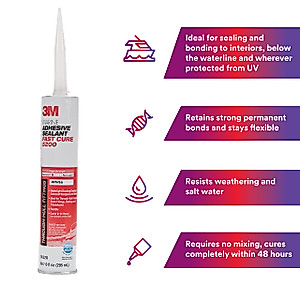 3M Marine Adhesive Sealant Fast Cure 5200 (06520) Permanent Bonding and Sealing for Boats and RVs Above and Below the Waterline Waterproof Repair, White, 10 fl oz Cartridge