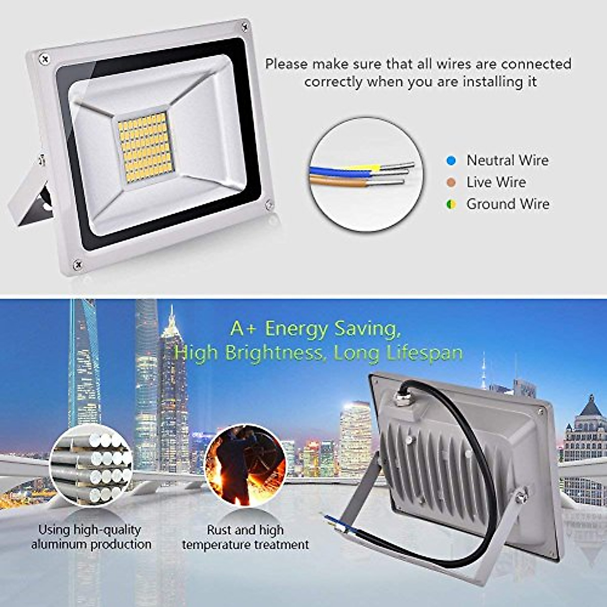 LED Flood Light,30W 3000lm 6000-6500K Cold White,IP65 Waterproof,Aluminium Strahler 110V Outdoor Super Bright Security Lights,Stadium Lights for Garden,Garage,Warehouse,Square (Cold White, 30W)