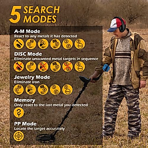 Metal Detector for Adults Professional - Updated Professional Gold Detector for Treasure Hunt, 5 Detection Modes IP68 Waterproof 10" Search Coil, High Accuracy, Strong Memory Mode, with Headphone