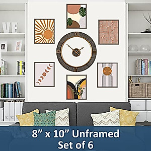 Villa Posh Boho Wall Decor Art Prints - Set of 6 Mid Century Modern Decor on Canvas Style Cardstock - Neutral Wall Art Minimalist Wall Art Pictures For Wall Eclectic Wall Art - 8x10 Prints UNFRAMED