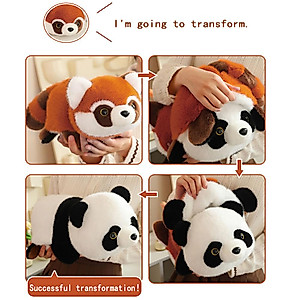 KOJAGARRI 2 in 1 Red Panda Plush Doll, 9.8inch Panda and Red Panda Combined with Dolls,Soft Cuddle Doll, Soft Pillow for Boys and Girls Birthday