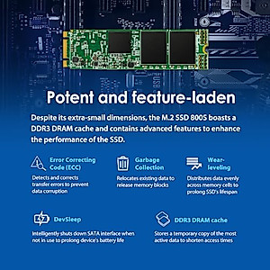 Transcend 128GB MTS800S M.2 2280 SATAIII SSD, Internal Solid State, Compatible with Laptop & PC Desktop, MLC - TS128GMTS800S