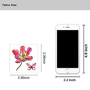 40 Sheets Flowers Temporary Tattoos Small Stickers 3D Rose Peony Lavender Leaf Butterfly Flower Collection Waterproof Fake Tattoos for Women Girl, Watercolor Floral Body Art Tattoo Stickers