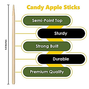 Jdox 120 pcs Premium 5.5 Inch Candy Apple Sticks - 5mm Thick Natural Semi Point Bamboo Sticks for BBQ, Caramel Bamboo Skewers for Corn Dog, Cookie, Lollipop, Kabob, Grill