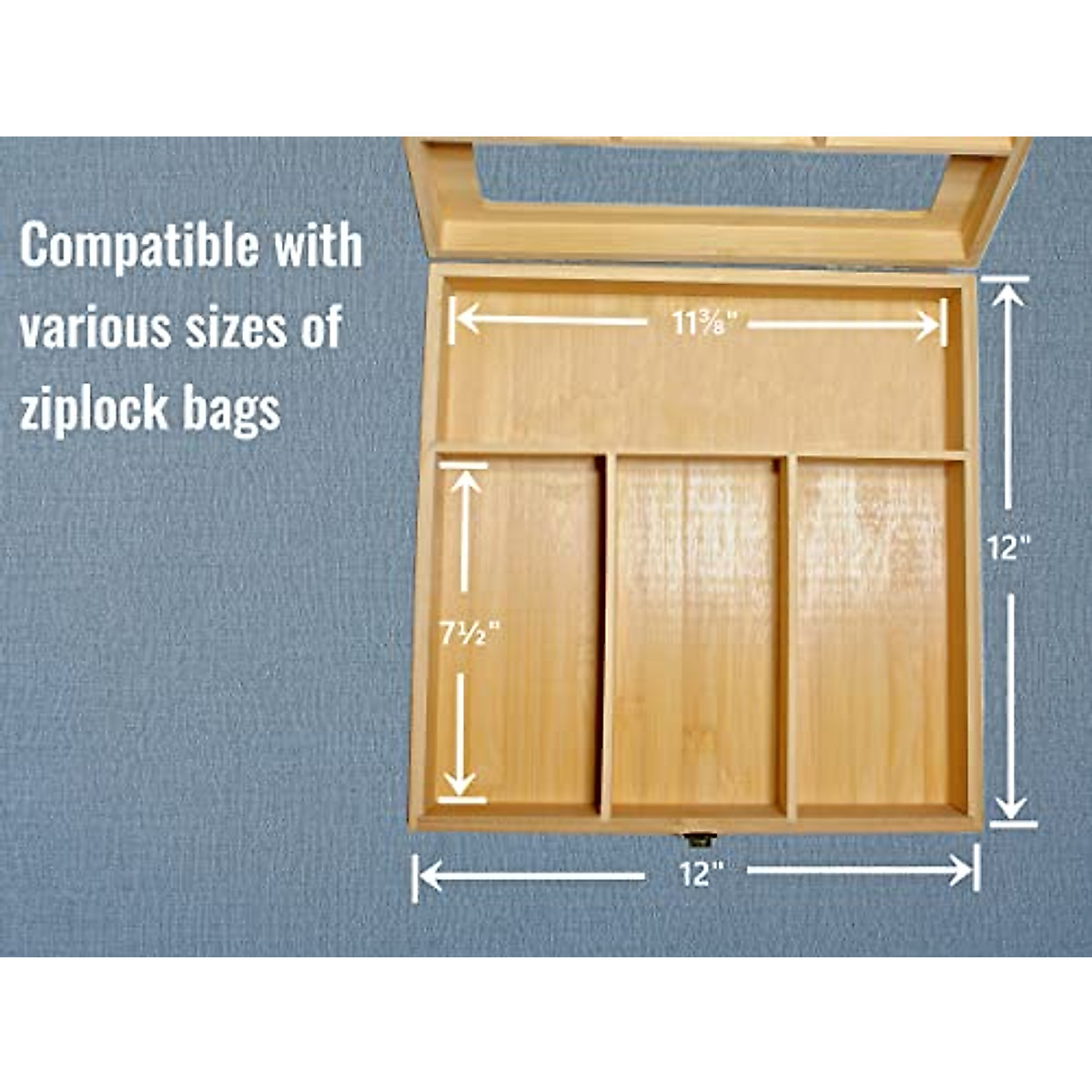 Ambolan Ziplock Bag Storage Organizer, Bamboo Drawer Organizer, Plastic Bag Organizer, Compatible with Ziploc, Solimo for Gallon, Quart, Sandwich, and Snack Variety Size Bags