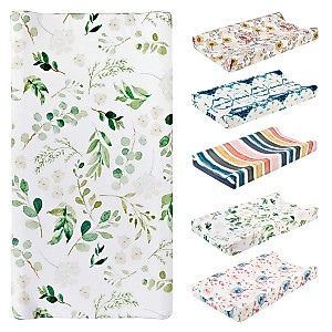 SH-RuiDu Ultra Soft Fabric Changing Pad Cover for Baby - 32" x 16", Leaf Floral Design, Machine Wash