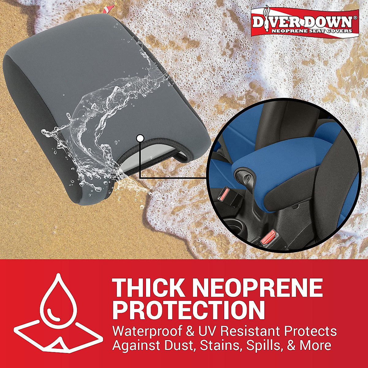 Diver Down Neoprene Center Console Cover - Fits Jeep 2007-2018 JK JKU Wrangler - Cushioned Armrest Cover - Doesn't Burn Your Elbow - Tight Custom Fit - Comfortable Foam Armrest Pad (11-18 Red)