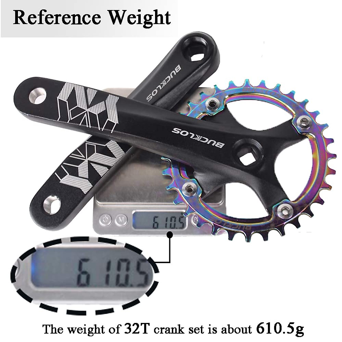 BUCKLOS MTB Mountain Bike Single Speed Square Taper Crankset -170mm Cranksets Bicycle Crank Set with 104BCD 32/34/36/38/40/42T Round/Oval Chainring Fit for Ebike/Commuter Bike