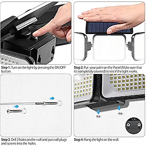 DONLINE Solar Lights Outdoor Waterproof, 3000LM Solar Motion Lights IP65 Waterproof Solar Spotlights Outdoor, 3 Adjustable Heads Security LED Flood Light for Garage Yard Patio, 2 Pack