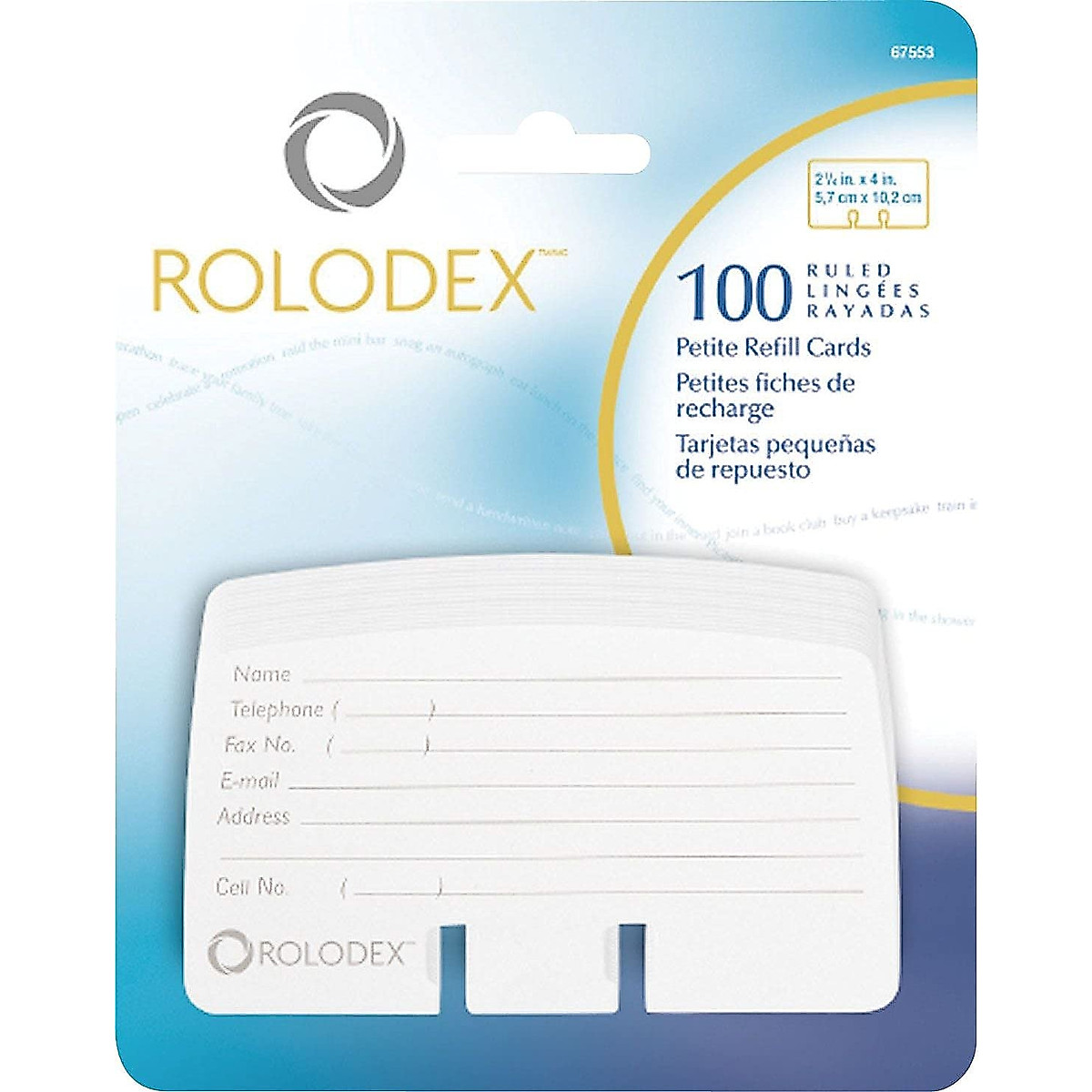 Rolodex Petite Refill Cards, 2 1/4 x 4, 100 Cards/Pack