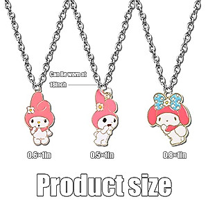 LINGSHI 3 Pcs Animal Necklace - Cartoon Pink Rabbit Anime Necklace for Women's Day Valentine's Day Birthday (pink)