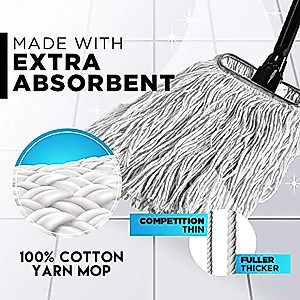 Fuller Brush Wet Mop – Absorbent & Professional Quality Cotton Yarn Floor Cleaner w/Steel Handle