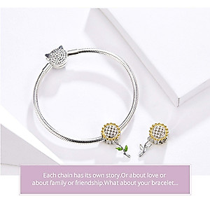 Sunflower Charm Fit Pandora Charms Bracelet and Necklace You Are My Sunshine Charm Gifts for Women Sparkling AAA Zircon Paved