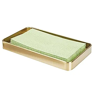 mDesign Modern Decorative Metal Guest Hand Towel Tray Holder Organizer for Disposable Paper Napkins, Jewelry, Makeup - Bathroom Vanity Sink Counter Organization - Unity Collection - Soft Brass