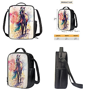 doginthehole Middle School Backpack School Bag for Kids Girls Boys, Lightweight Travel Daypack Bookbag Art Watercolor Horse Design Rucksack Lunch Box Pencil Bag, Set of 3