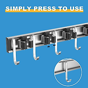 GARLWOLEX Broom Holder Wall Mount,Broom Holder for Garage Organization, Garden Tool Organizer 4 Racks with 5 Hooks, Broom Rack for Rakes, Shovels with Screws