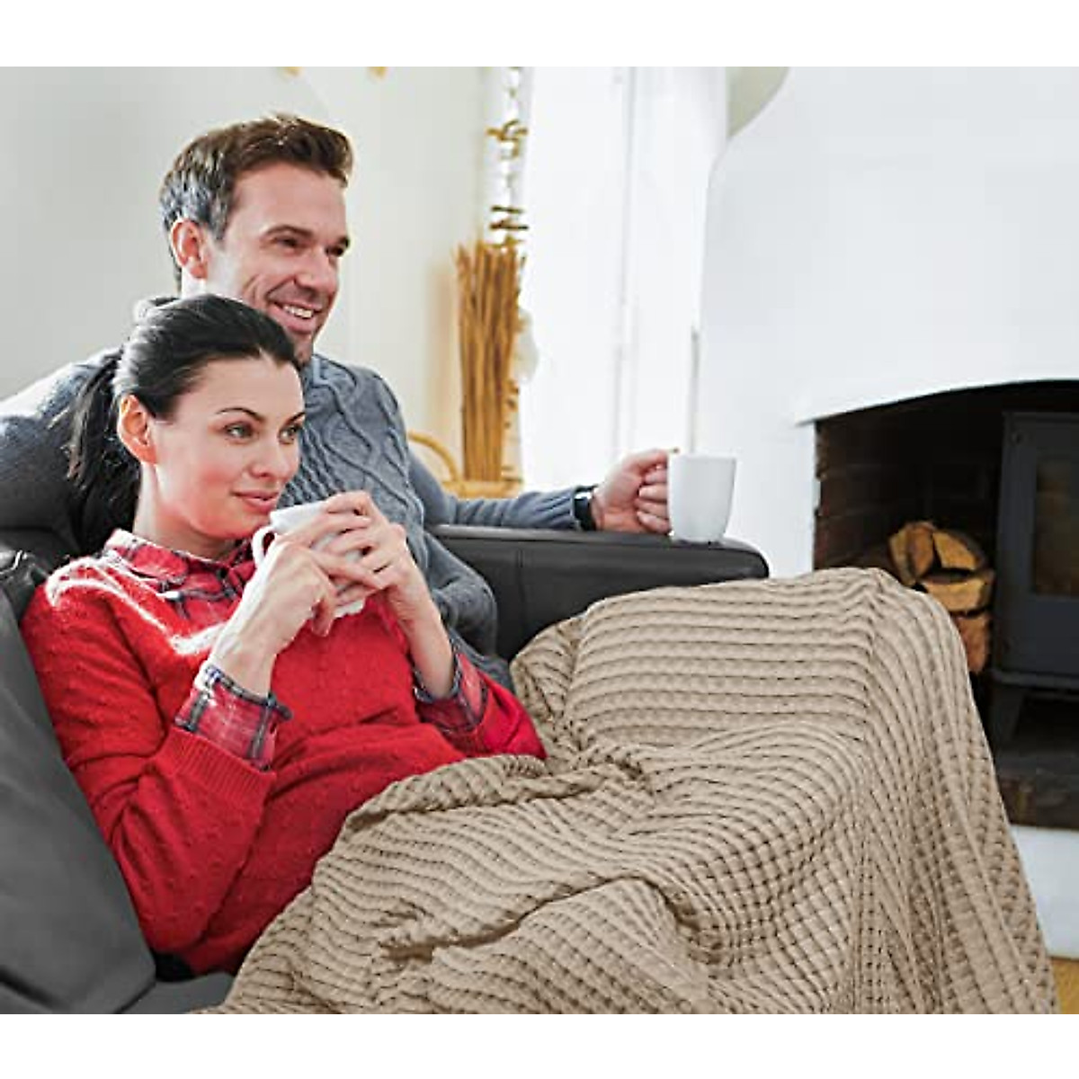 Utopia Bedding Cotton Waffle Blanket 300 GSM (Khaki - 90x108 Inches) Soft Lightweight Breathable Bed Blanket King Size Layering Any Bed for All Season