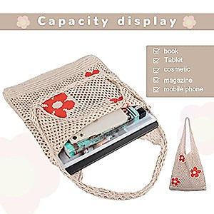 Emprier Women Retro Summer Hobo Bag Trendy Flower Knitted Shoulder Bags Mesh Hollow Tote Bag Casual Beach Purse