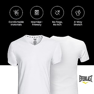 Everlast 6-Pack Men's Essential V-Neck Undershirts – Breathable, Tagless, Cotton Mens T Shirt – T Shirts for Men Pack (M, White)