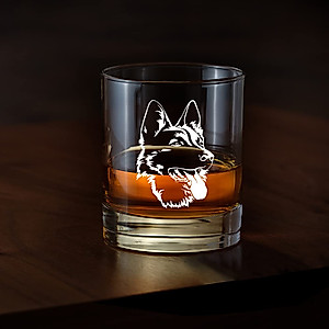 AGMdesign German shepherd Whiskey Glass, Dog Lover Gift for Him, Husband, Dad, Grandpa, Shepherd Glass, Shepherd Lover Gift, Gift for Dog Lover
