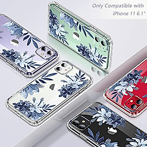 ilnehc Flower Designed for iPhone 11 Case with Screen Protector, Floral Slim Fit Clear Women Phone Case Shockproof Protective Hard PC+TPU Bumper Cover 6.1 Inch