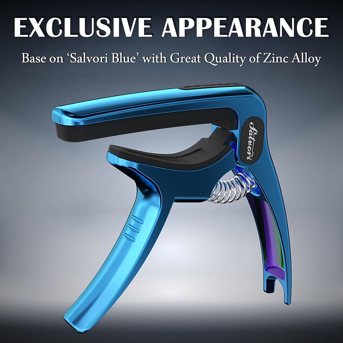 Salvori Exclusive Gradient 'Blue-Plated' Heavy-Duty Guitar Capo for Acoustic/Electric Guitar with 4 Picks, Guitar Clip/Guitar Clamp/Guitar Accessories for Classical Guitar, Ukulele, Mandolin and Banjo