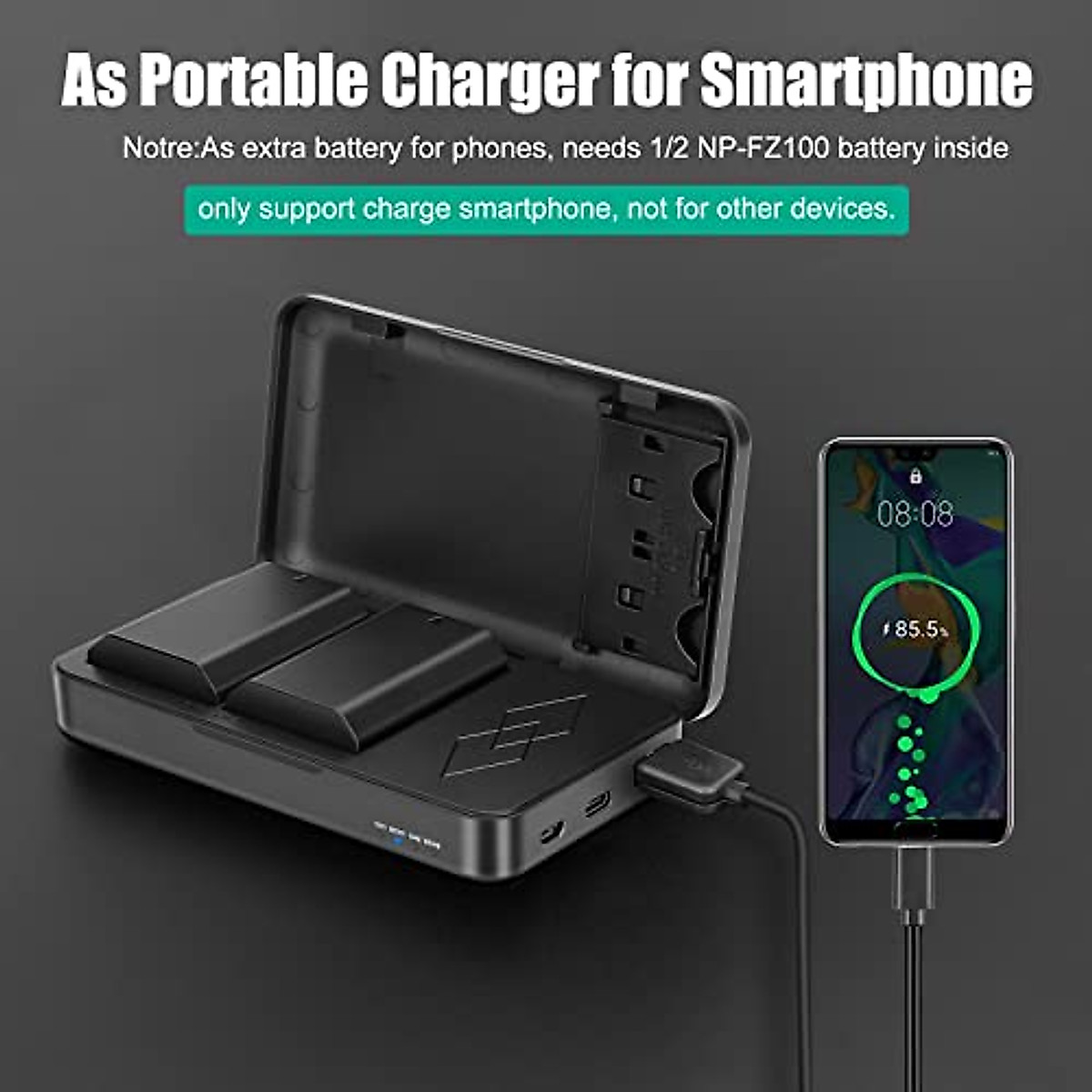 JYJZPB NP-FZ100 Battery Replacement and A7iii Battery Charger for Sony A7 III, Sony Alpha A7R III, A7R IV, A9, A6600, Alpha 9S, A7R3 A7S III, A7R III Battery, 2 Packs