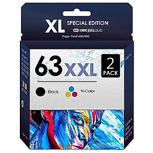 INKjetsclub Compatible Inkjet Replacement for HP 63XL Ink Cartridges. Works Well with OfficeJet 3830 Envy 4520 4512 OfficeJet 4650 5255 Deskjet 1112 2130 2132 Printers. 2 Pack (Black, Color)