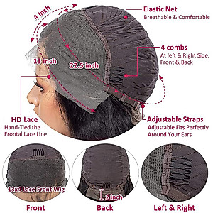 13x4 HD Transparent Lace Front Deep Wave 100% Human Hair Wig Deep Curly Lace Frontal Wigs 180% Density Unprosessed Water Wave Wigs Pre Plucked With Baby Hair Natural Color Hair for Black Women 22inch