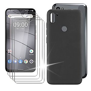 4 Pack Ikiiqii Cover for Gigaset GS5 Lite (6.30") case Shell Soft Silicone TPU Black Phone Protective Cases + 9H Hardness HD Tempered Glass Screen Protector Film Protection