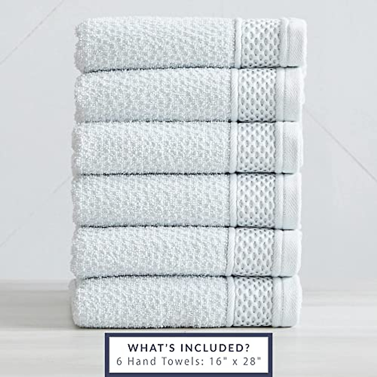 Market & Place 100% Cotton Super Soft Luxury Hand Towel Set | Quick-Dry and Highly Absorbent | Popcorn Textured | 500 GSM | Includes 6 Hand Towels | Park Avenue Collection (Spa Blue)