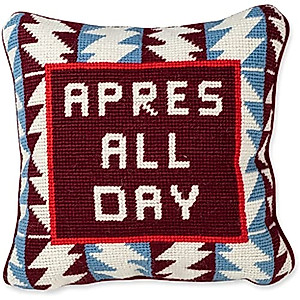 FURBISH Handmade Needlepoint Decorative Throw Pillow - Apres All Day - 10" x 10" - Small Embroidered Accent Pillow for Bed, Chair, Couch, Sofa - Aesthetic Apres Ski House Decor