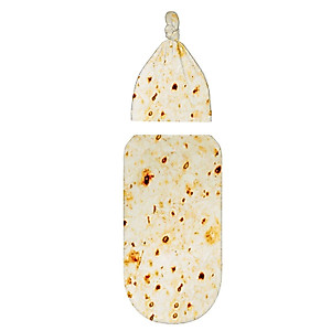 Burrito Taco Tortilla Newborn Swaddle Blanket with Beanie Set, Soft and Stretchy Baby Blanket Swaddle Sack Funny Gift for Boy and Girl Baby Shower