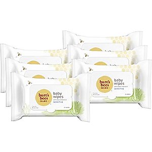 Burt's Bees Baby Wipes, Unscented Towelettes for Sensitive Skin, Hypoallergenic & Non-Irritating, All Natural with Soothing Aloe & Vitamin E, Fragrance Free, 6 Flip-Top Packs (432 Wipes Total)