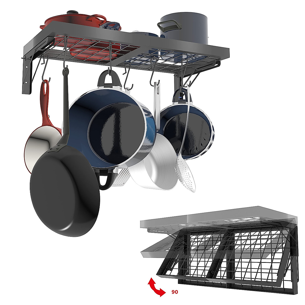 owosald pot rack organizer pots and pans organizer 24in pot racks for kitchen wall mounted 10pcs Hooks Matte Black