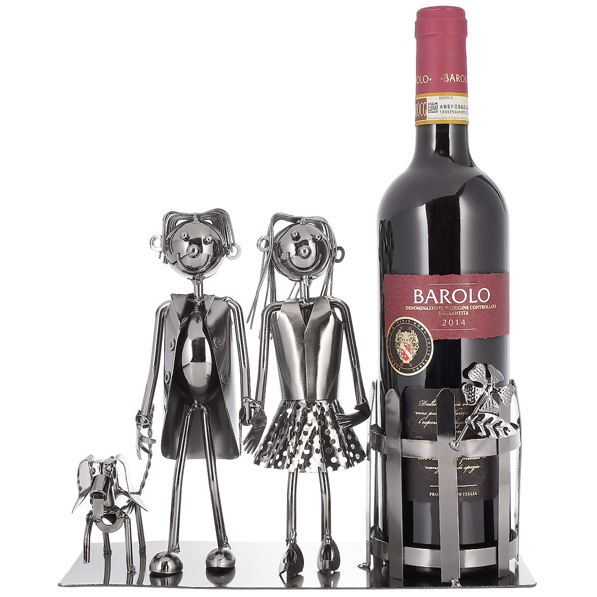 BRUBAKER Bottle Holder Wine - Couple with Dog - Decoration Object Metal - Bottle Stand with Greeting Card