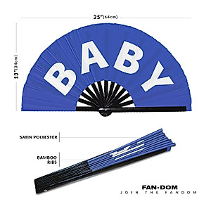 Baby hand fan foldable bamboo circuit hand fan funny gag slang words expressions statement gifts Festival accessories Rave handheld Circuit event fan Clack fans (Blue)
